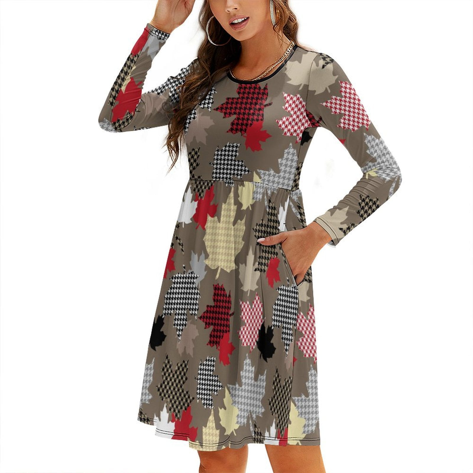 Fall Dresses for Women 2024, Maple Colorful Long Sleeve Crewneck ...