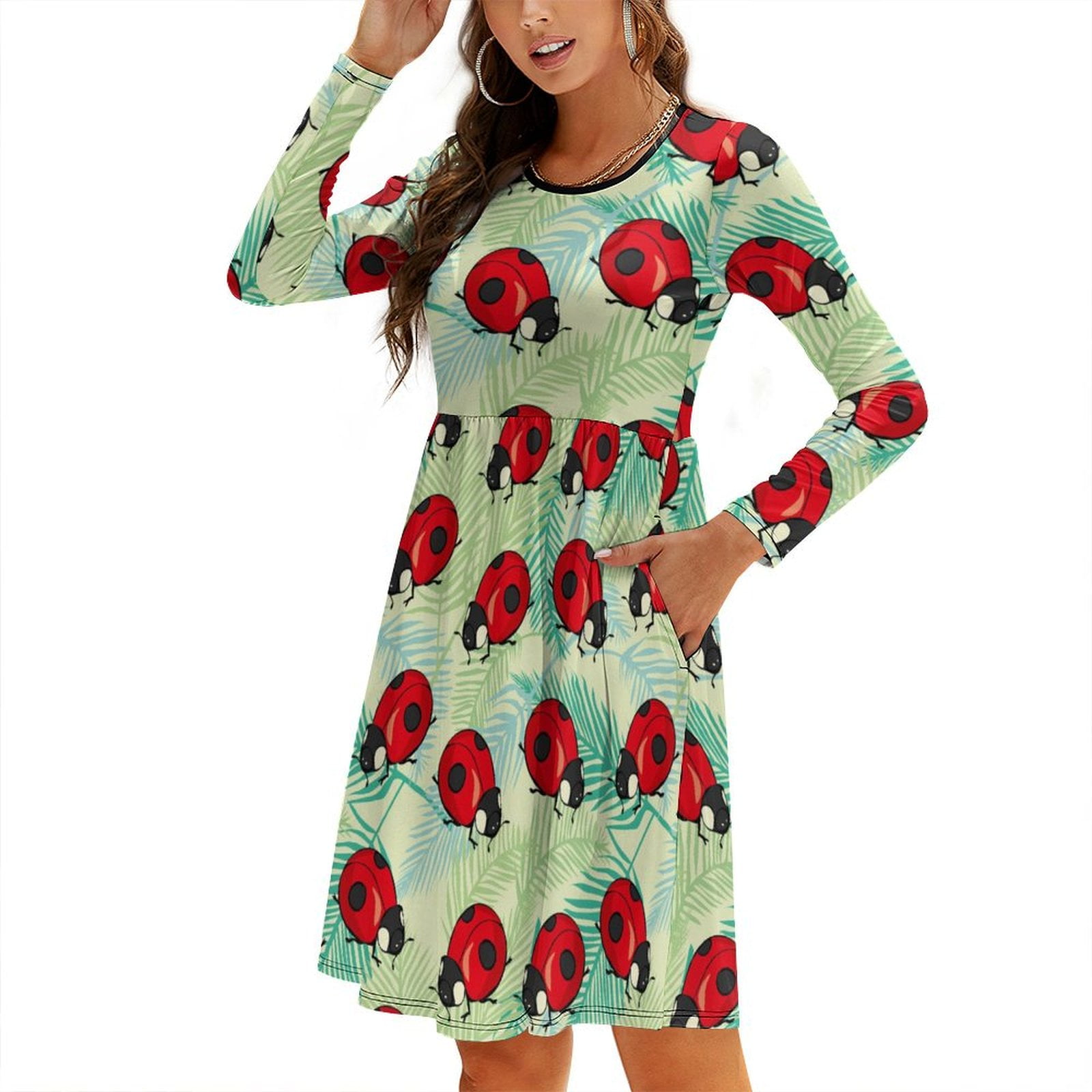 Fall Dresses for Women 2024, Red Ladybugs And Leaf Womens Fall Dresses ...