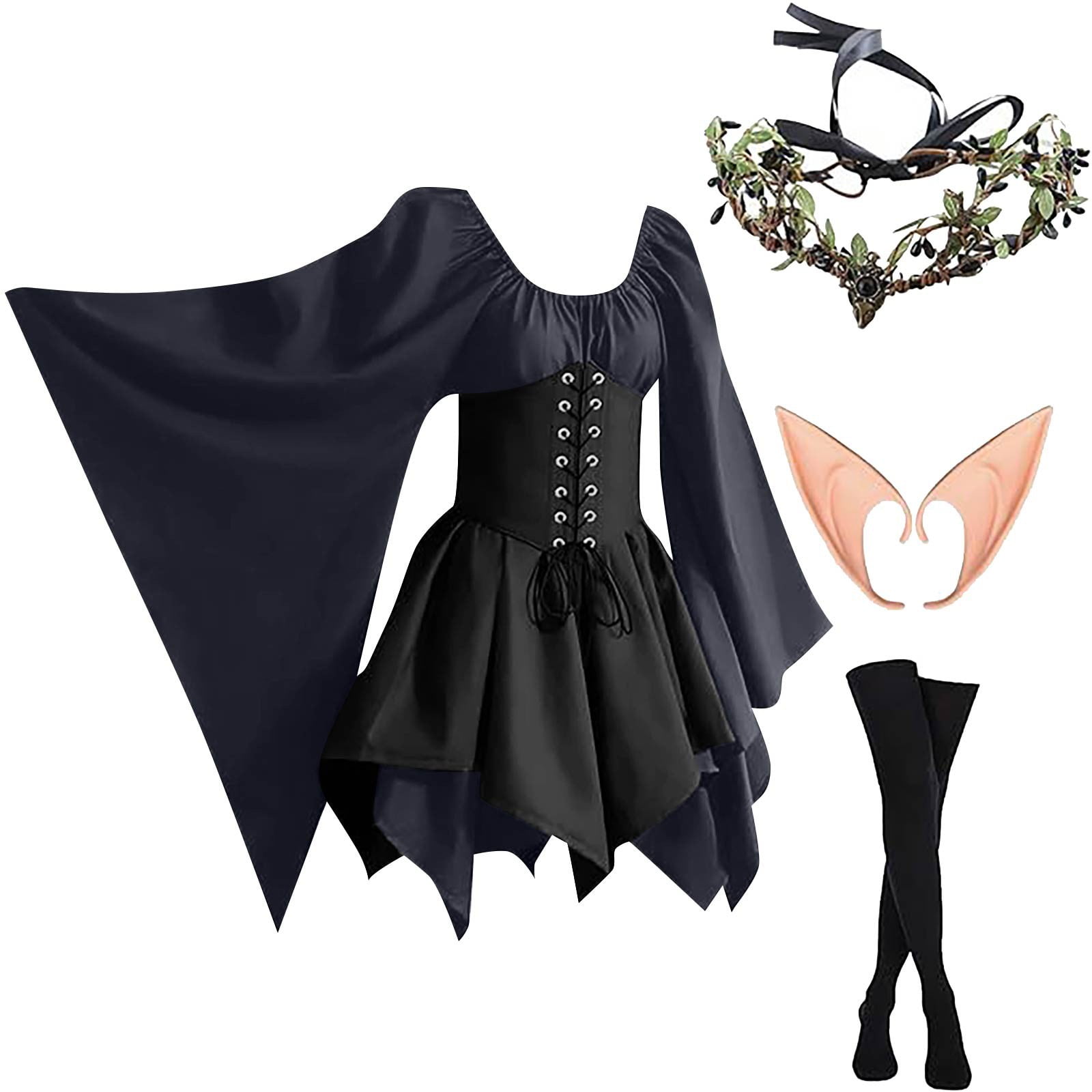 Fall Dresses For Women, 4Pc Medieval Vintage Corset Mini Dress Boho Bat ...