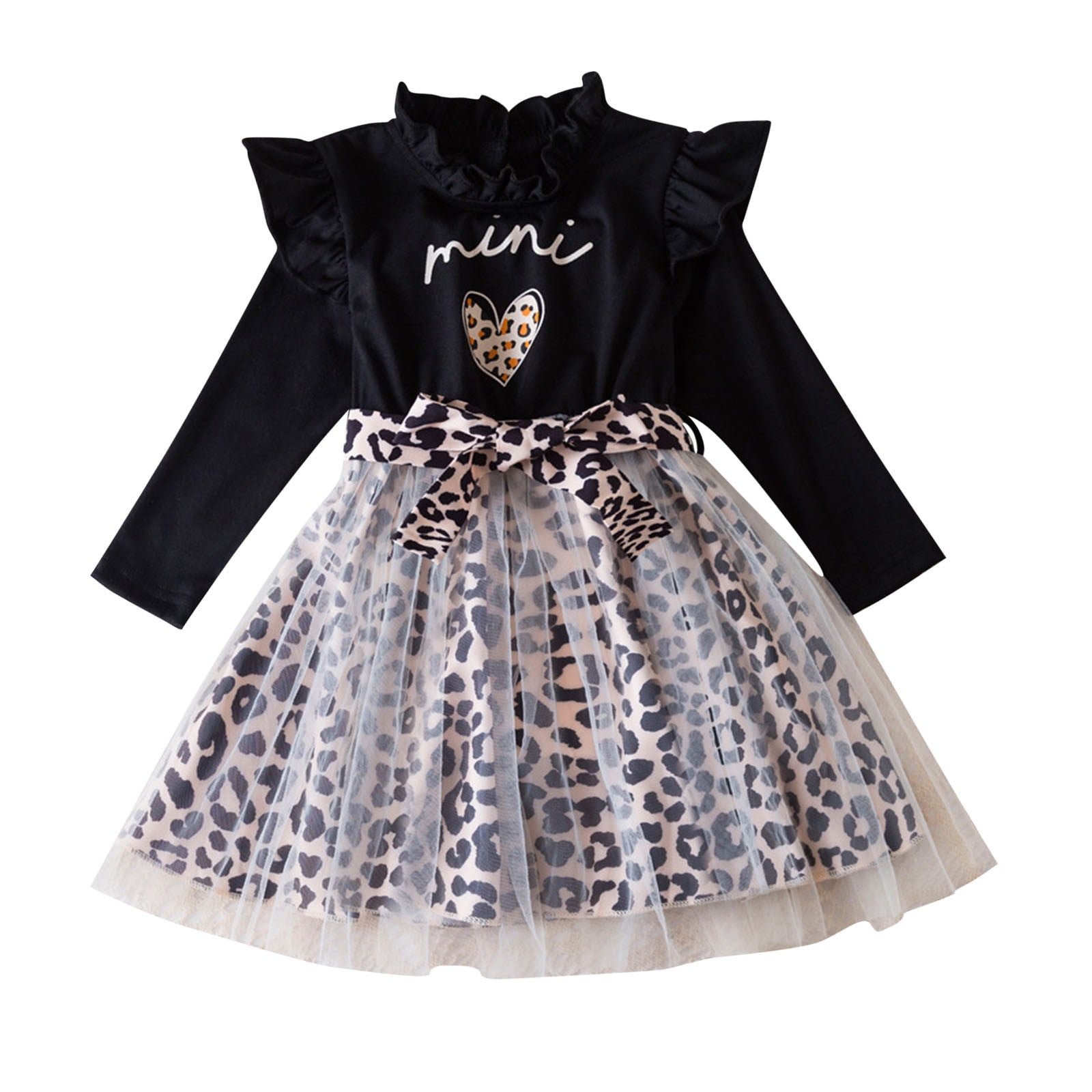 Fall Dresses for Girls Size 6 Toddler Long Sleeve Leopard Tulle Ruffle ...