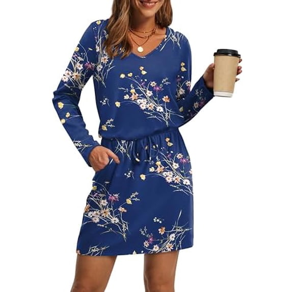 Fall Dresses for Women 2025 Loose V Neck Long Sleeve T Shirts Casual ...