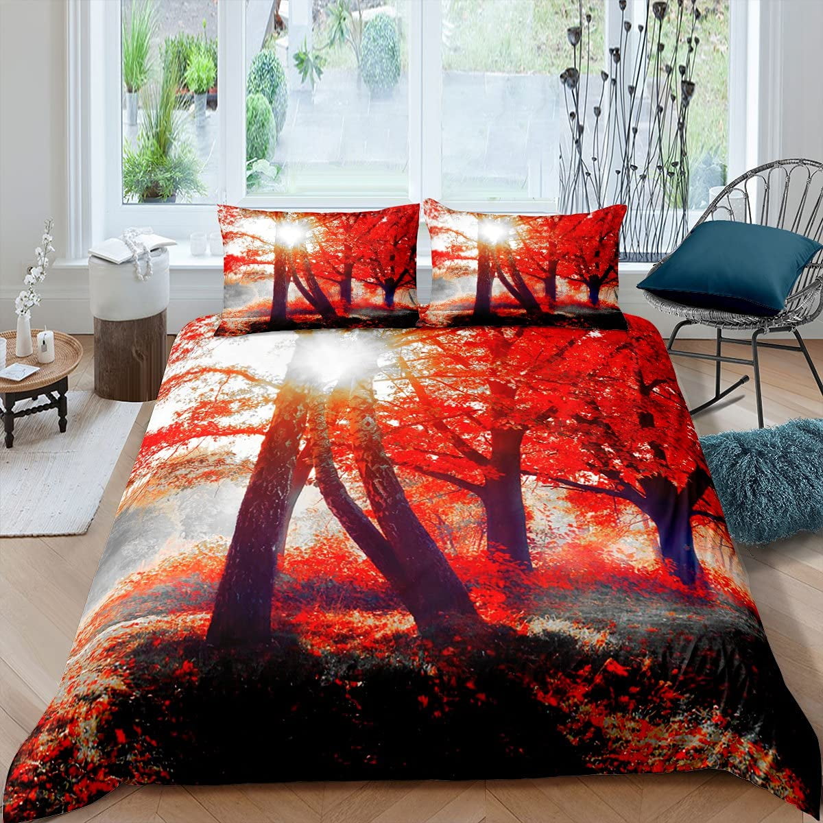 Fall Duvet Cover Seasonal Maple Tree Leaves Botanical Foliage Vibrant ...