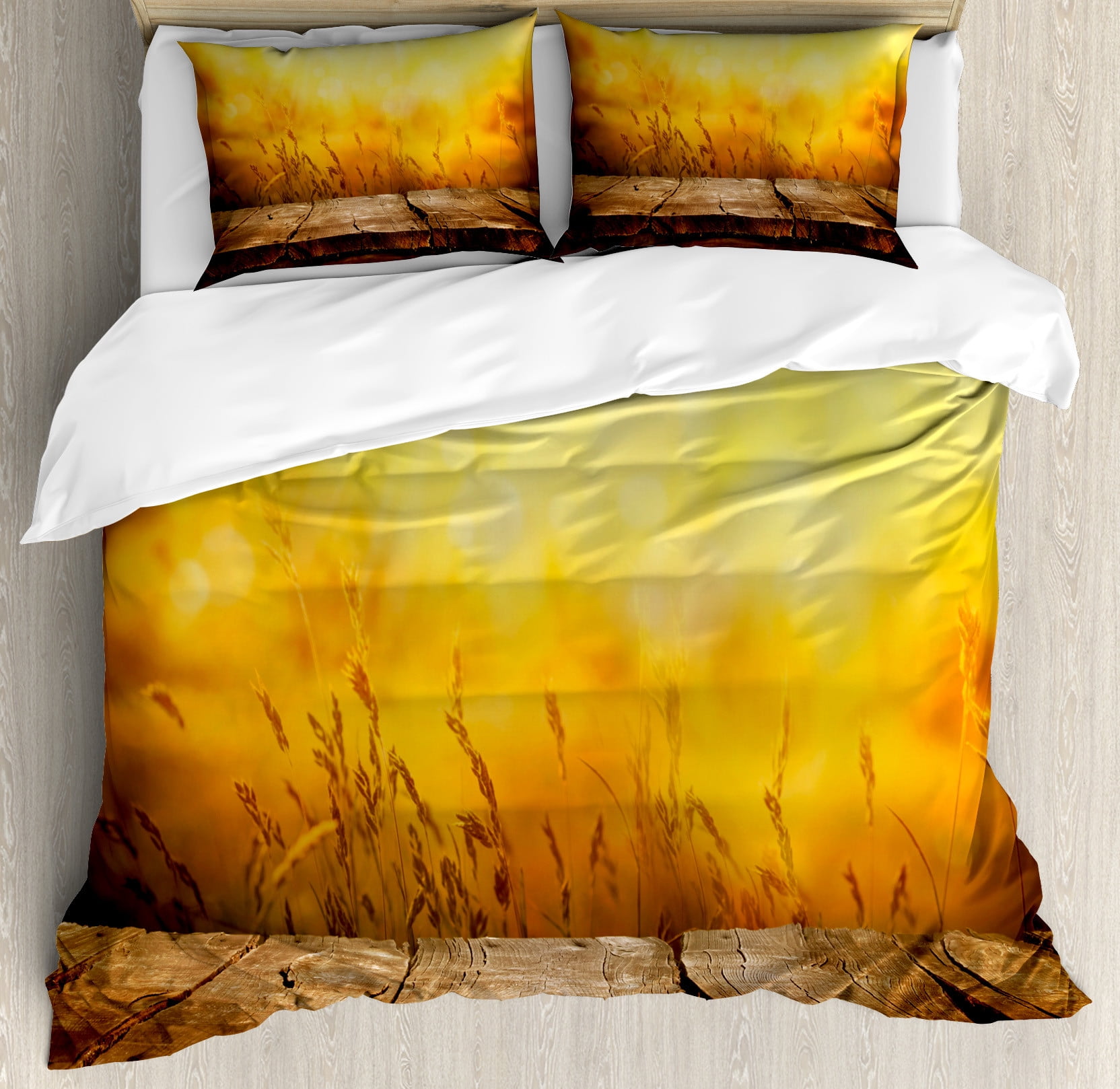 Fall Duvet Cover Set, Empty Wooden Tabletop Layout Setting Sun ...