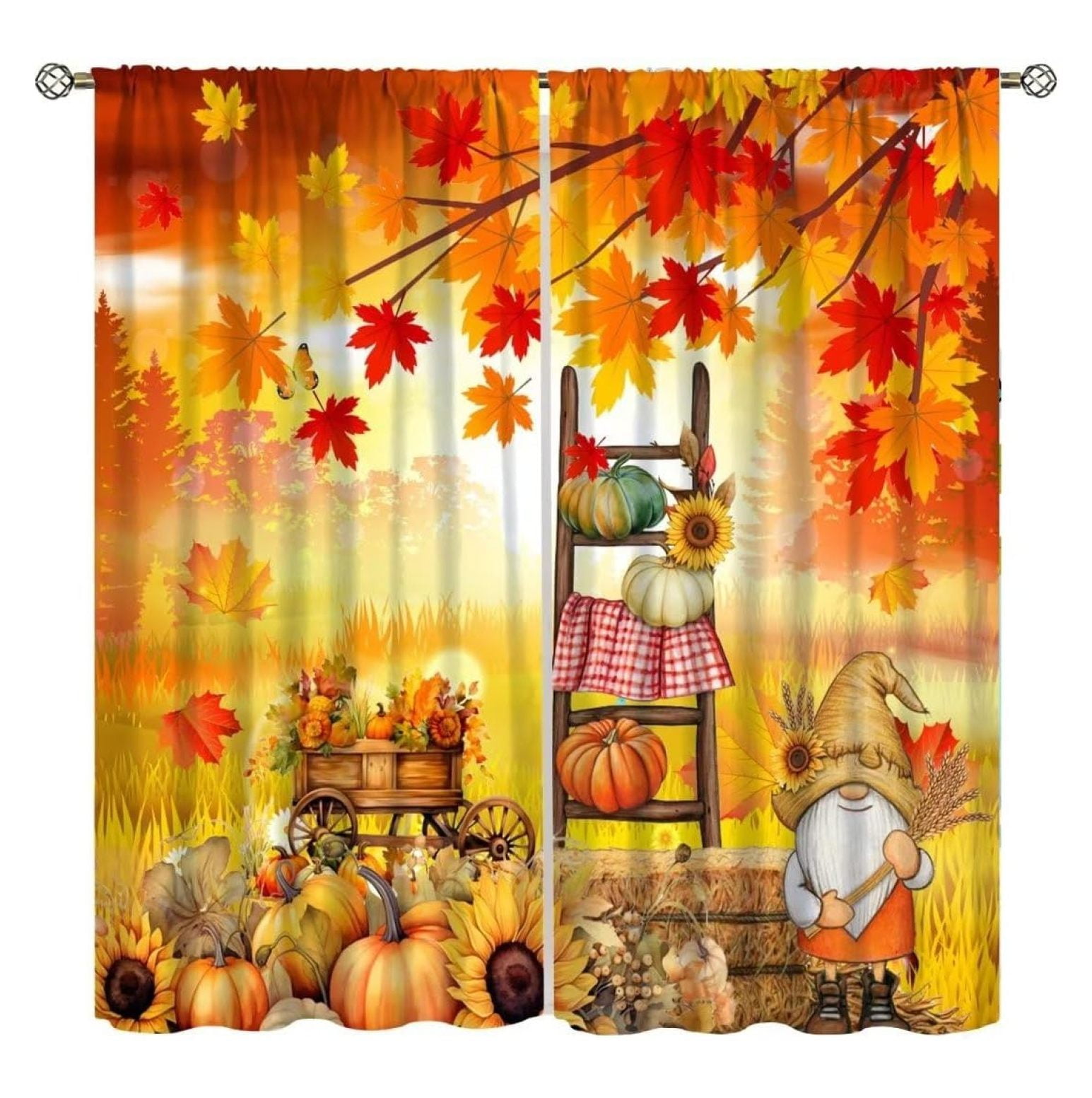 Fall Dwarf Curtains Farmhouse Harvest Pumpkin Curtains Autumn ...