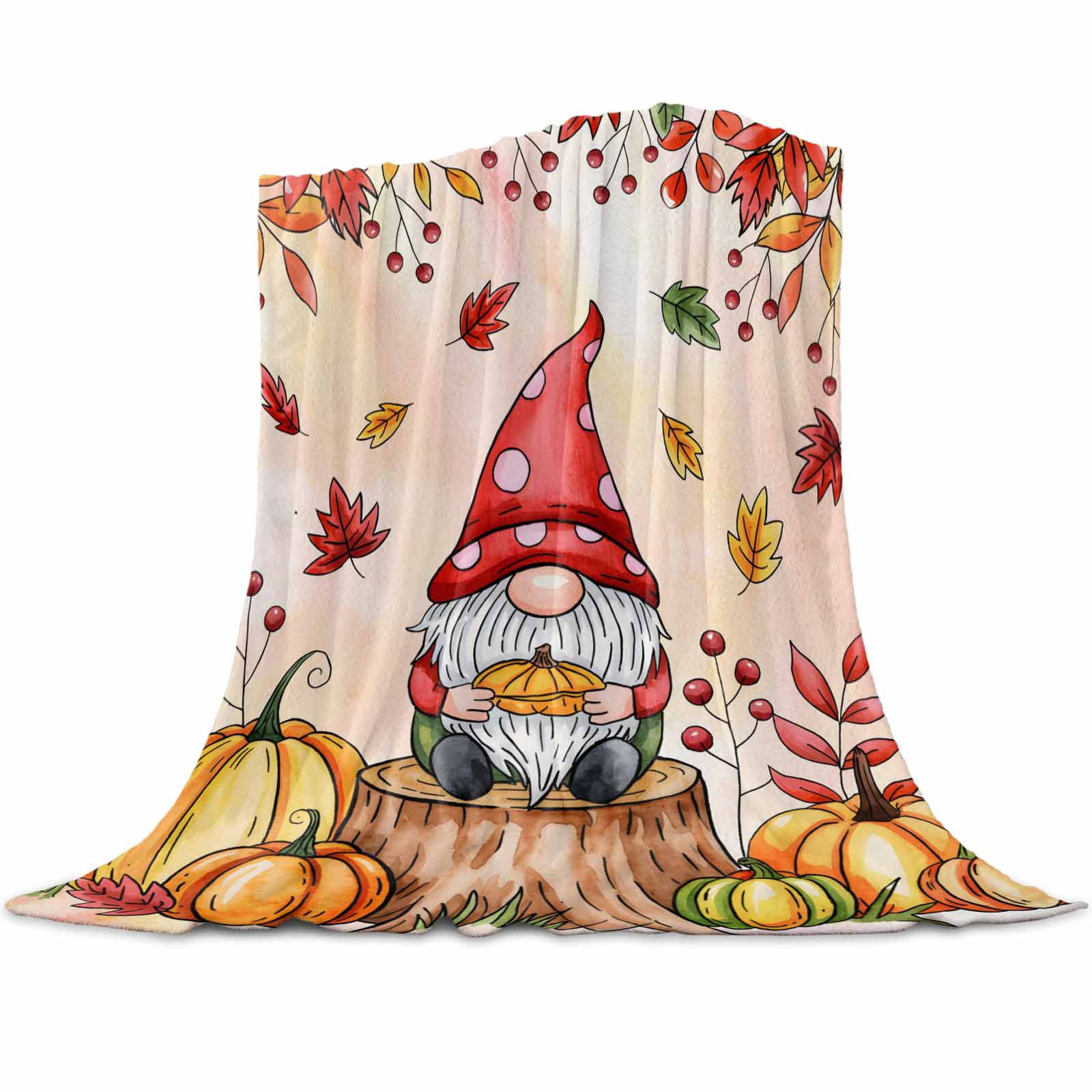 Fall Dwarf Pumpkin Flannel Blanket for Bed,Travel and Camping, Orange ...