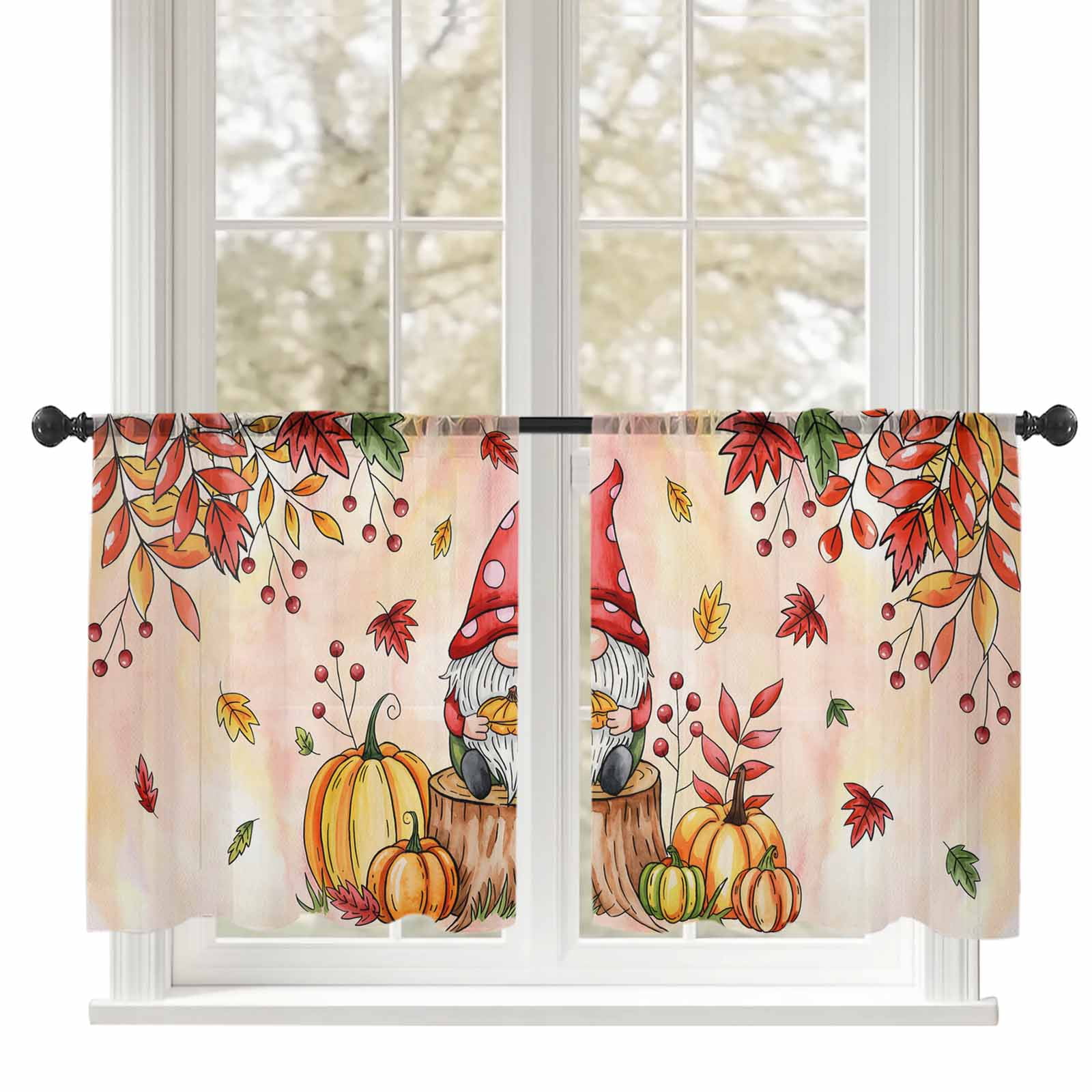 Fall Dwarf Pumpkin Sheer Curtains 45 inches Long, Orange Maple Leaf ...