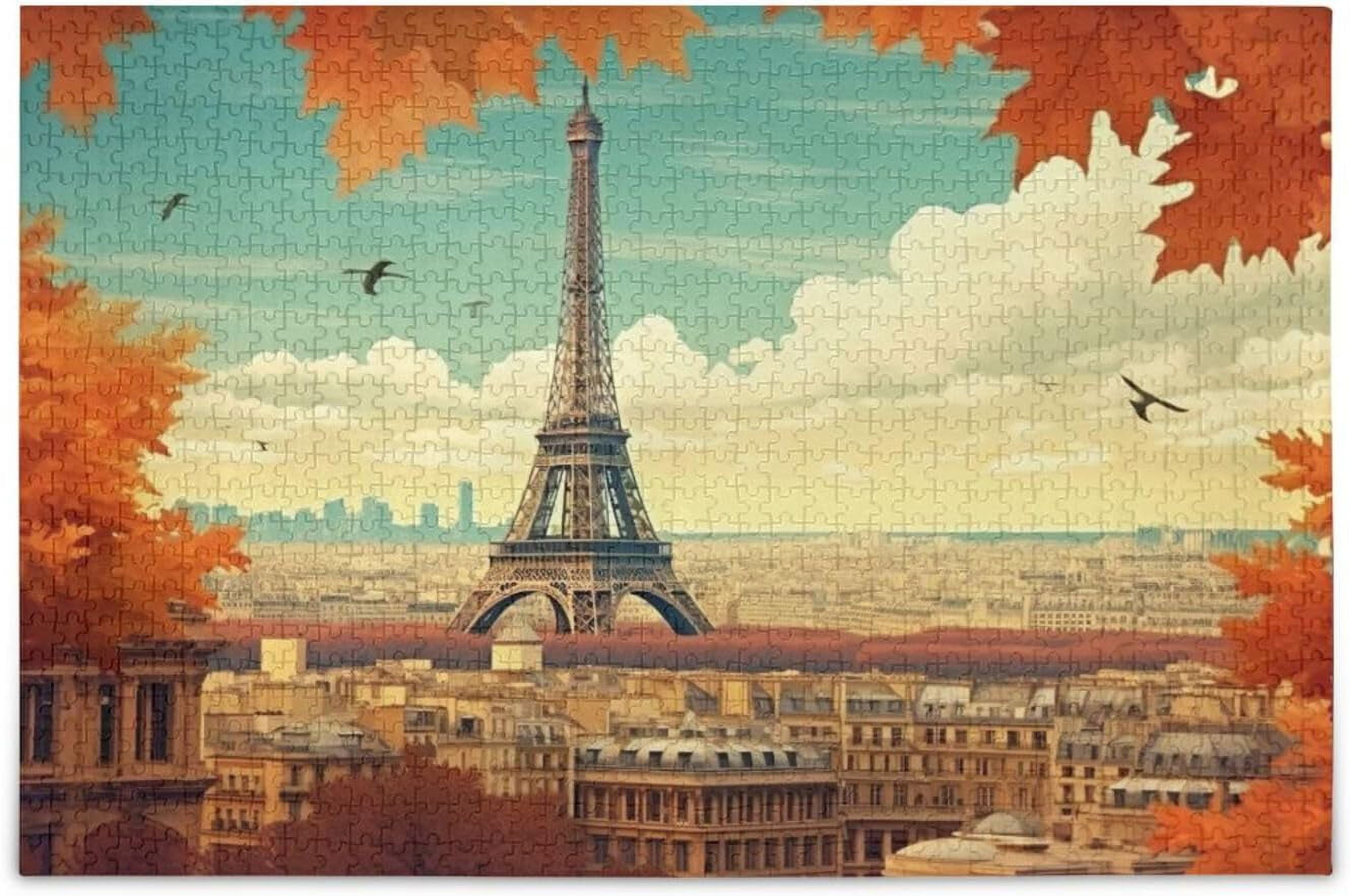Fall Eiffel Tower Jigsaw Puzzles for Adults 1000 Pieces, Die-Cut Puzzle Pieces Are Easy To ...