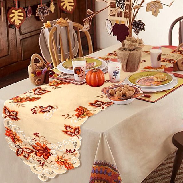 Fall Embroidered Table Runner & 4 pieces Doily Table Mats Set, 15x67 ...