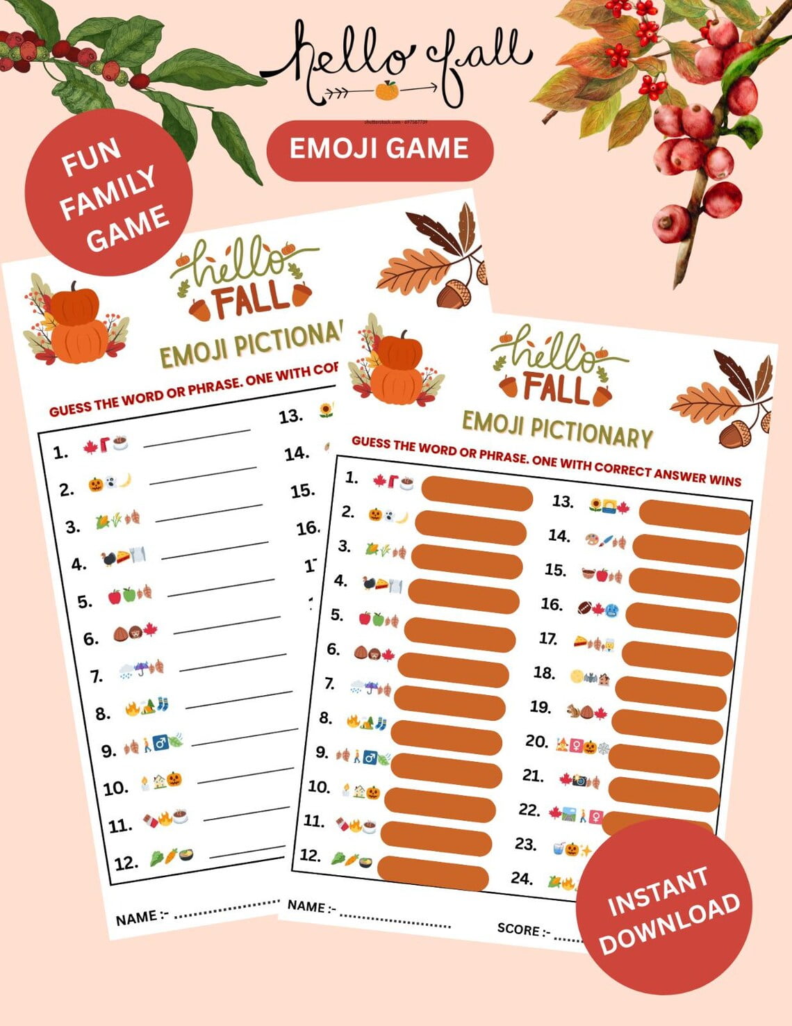 Fall Emoji Game Printable, Thanksgiving Party Game, Friendsgiving Family & Office Activity ...