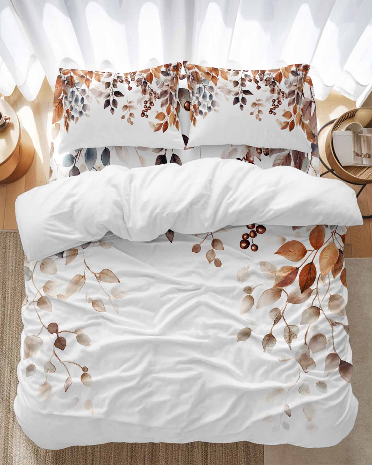 Fall Eucalyptus Leaves Bedding Duvet Cover Set Queen Size 4 Pieces ...