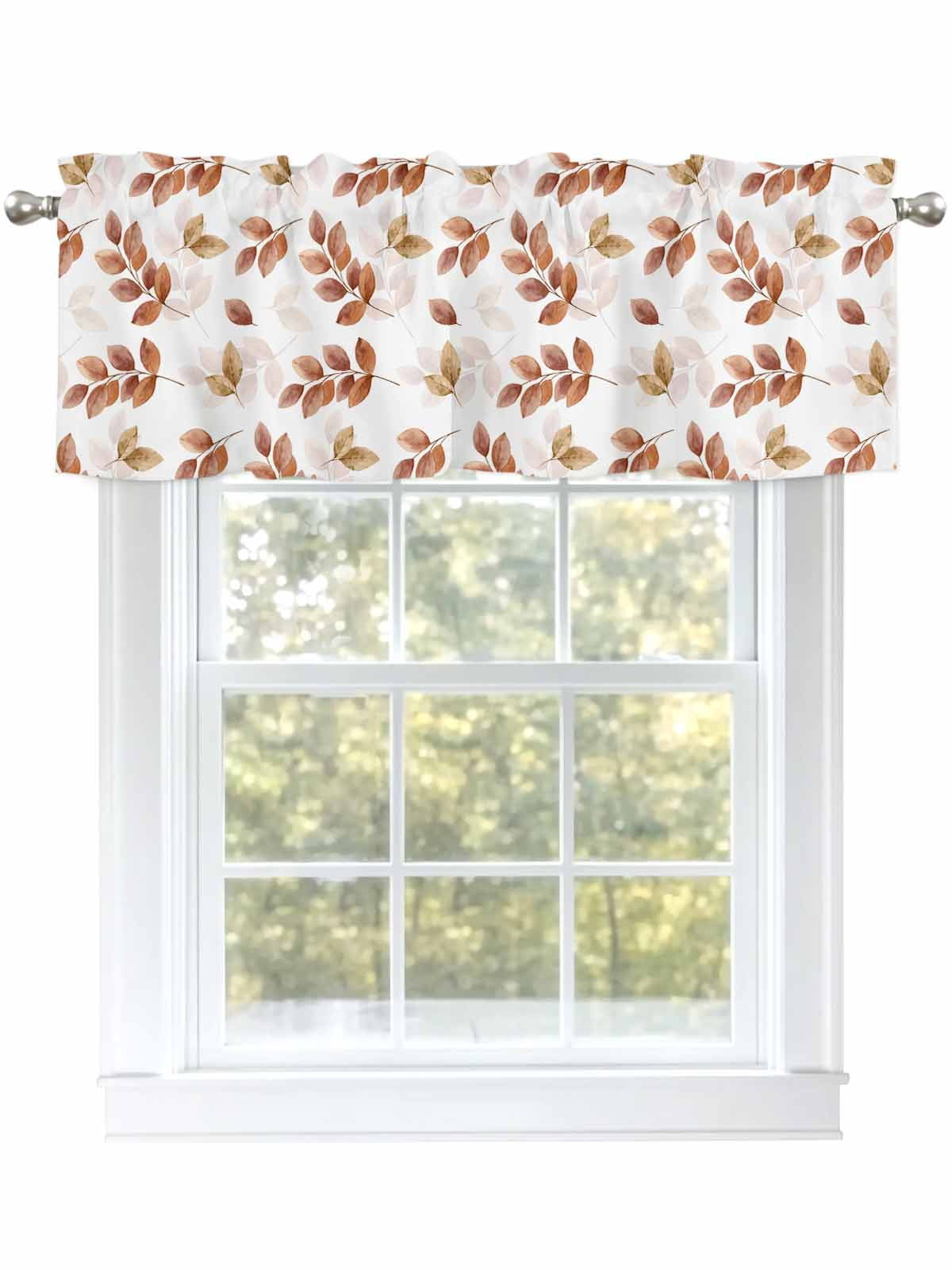 Fall Eucalyptus Leaves Curtain Valances for Windows, Orange Fallen Leaf ...