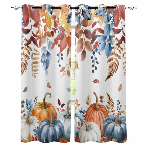 Fall Eucalyptus Pumpkins Blackout Curtains 39 Inches Long, Thanksgiving ...