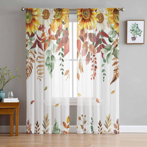 Fall Eucalyptus Sheer Curtains 96 Inches Long 2 Panels Set, Window ...