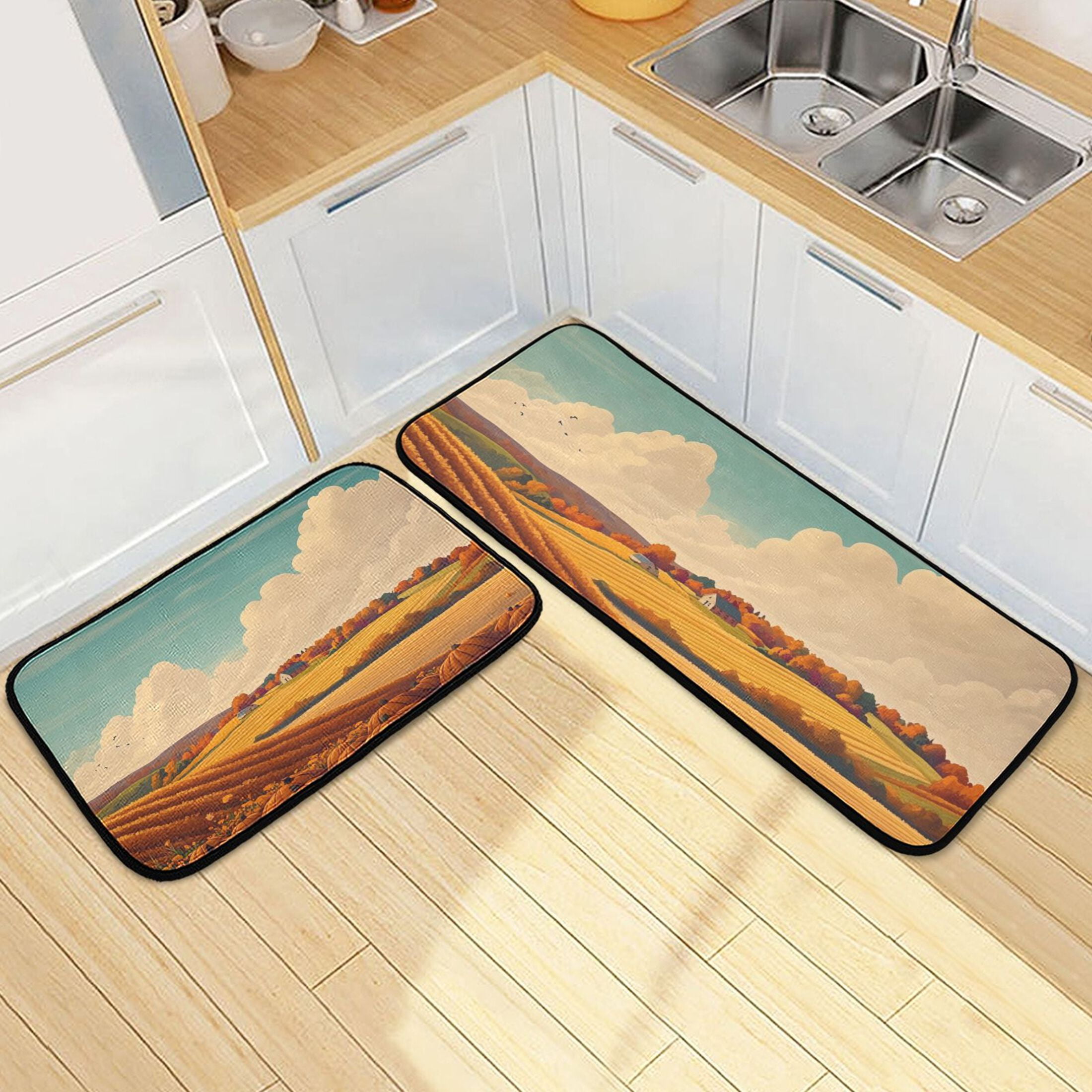 Fall Farm Fruitfulness Kitchen Mat Set of 2 Cushioned Non Slip Rugs for ...
