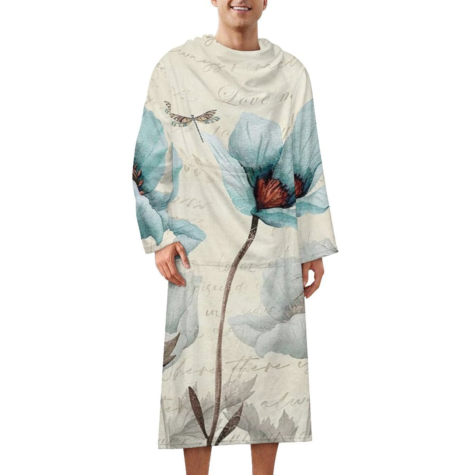 Fall Farm Teal Flower Oil Painting Art Bathrobe Plush Bathrobe Cozy ...