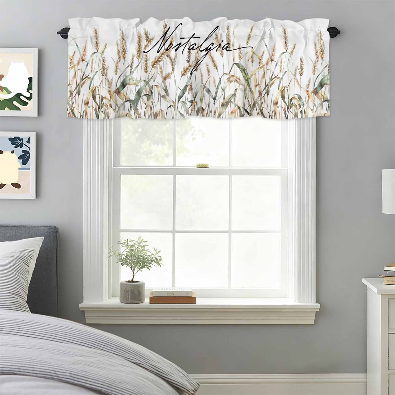 Fall Farm Watercolor Wheat Harvest Valances for Windows,Rod Pocket ...