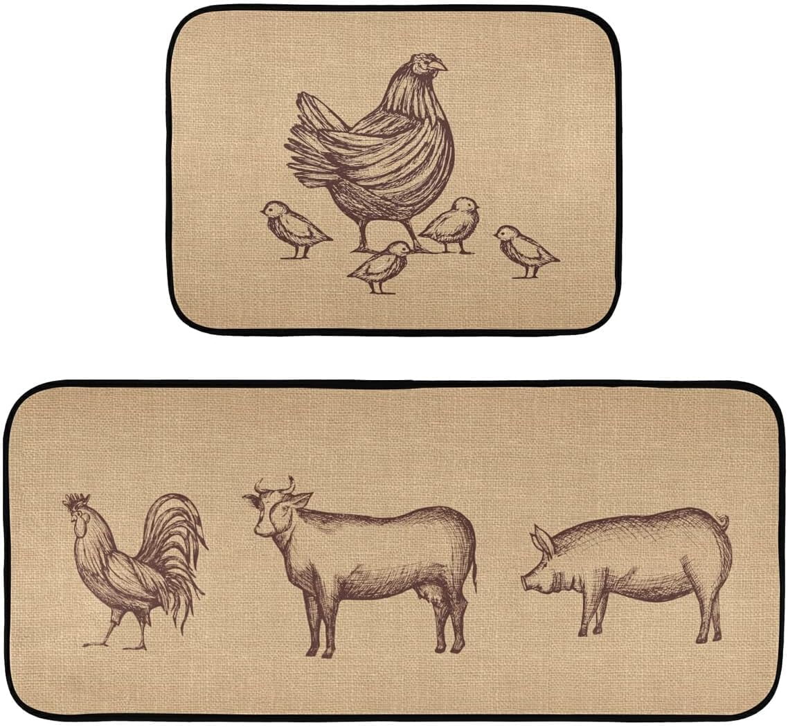 Fall Farmhouse Rooster Kitchen Rugs and Mats Set 2 Piece Non Slip ...