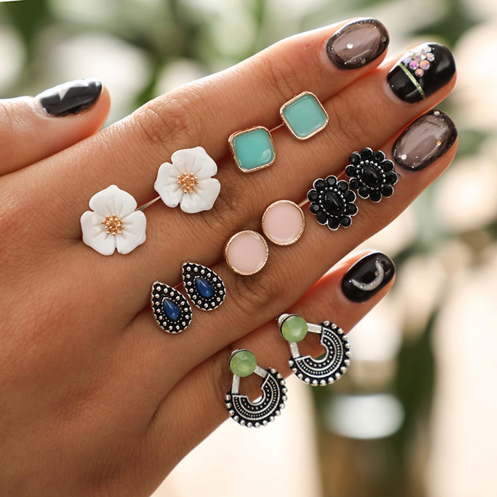 Fall Fashion 2024 6 pairs Fashion Gemstone Studded Small Ear Nail ...