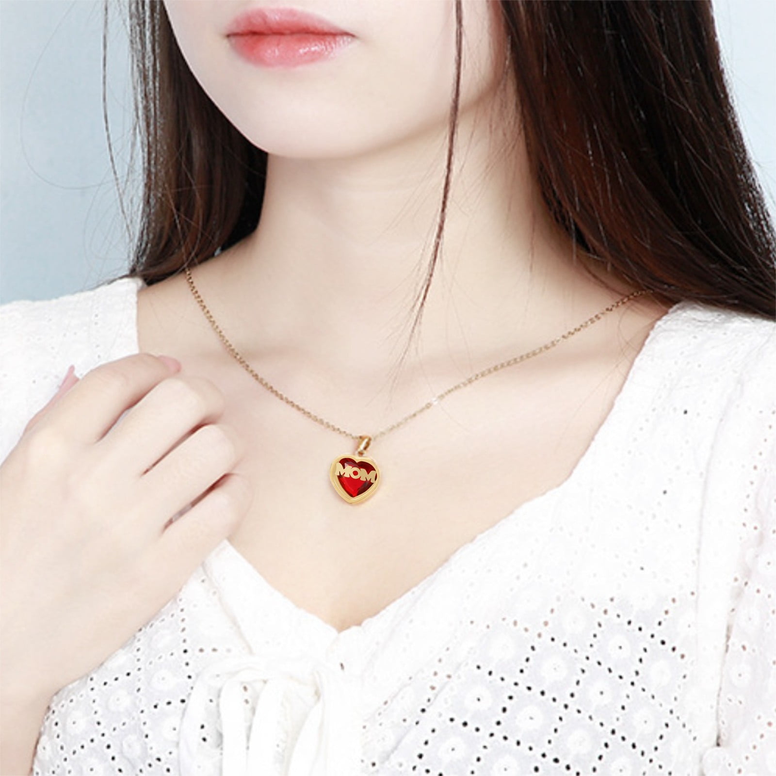Fall Fashion 2024 Birthstone Month MOM Heart Polished Pendant Necklace ...