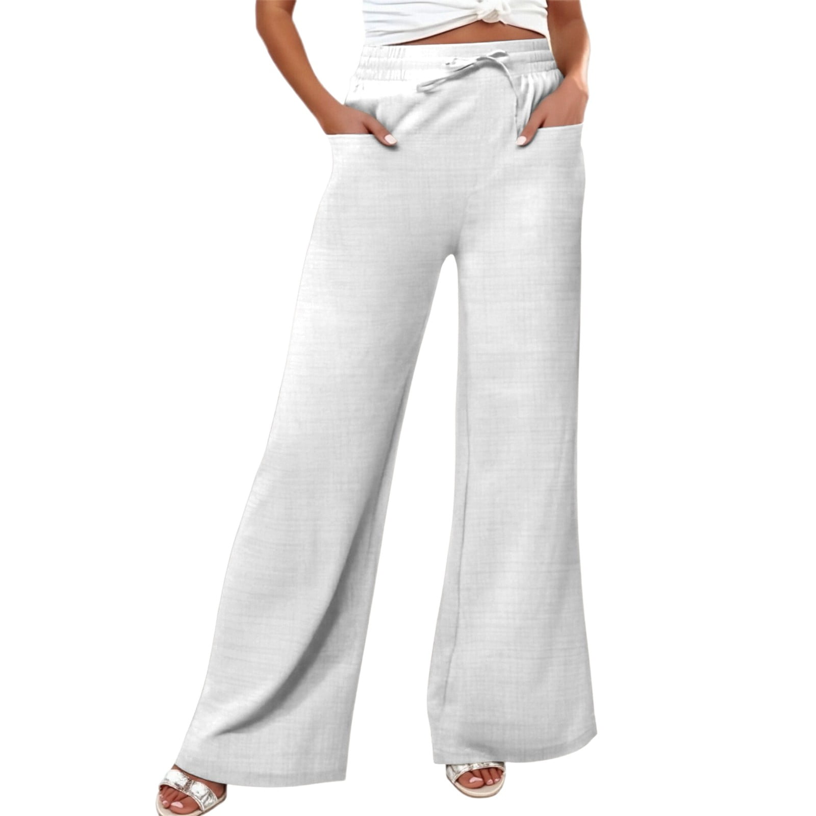 Fall Fashion Women's Casual Linen Pants High Waist Wide Leg Trousers ...