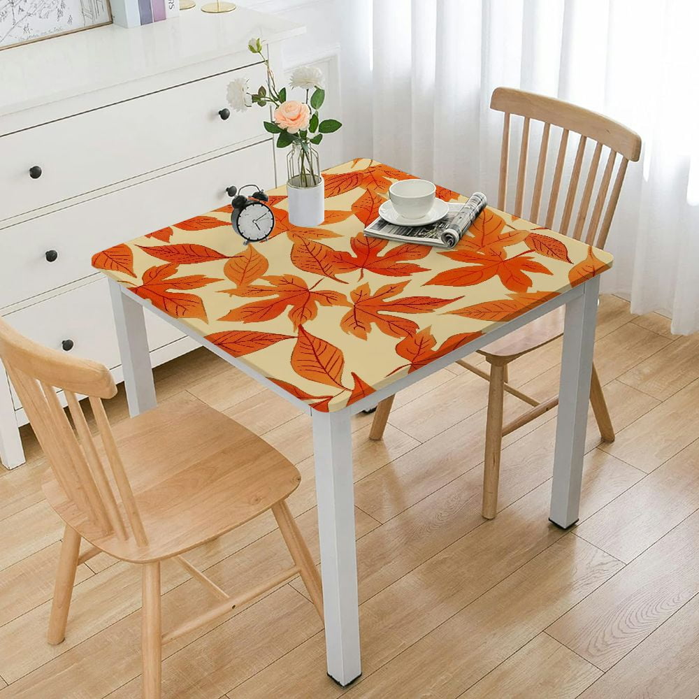 Fall Fitted Tablecloth Square, Pink Maple Leaf Elastic Edge Home ...