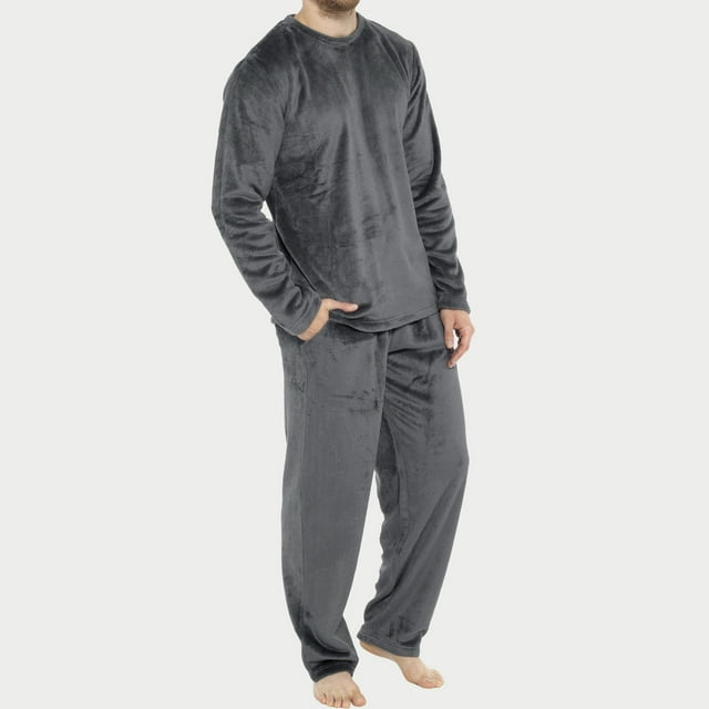 Fall Flannel Long Sleeve Pajamas for Men Gray Mens Four Seasons Fashion ...
