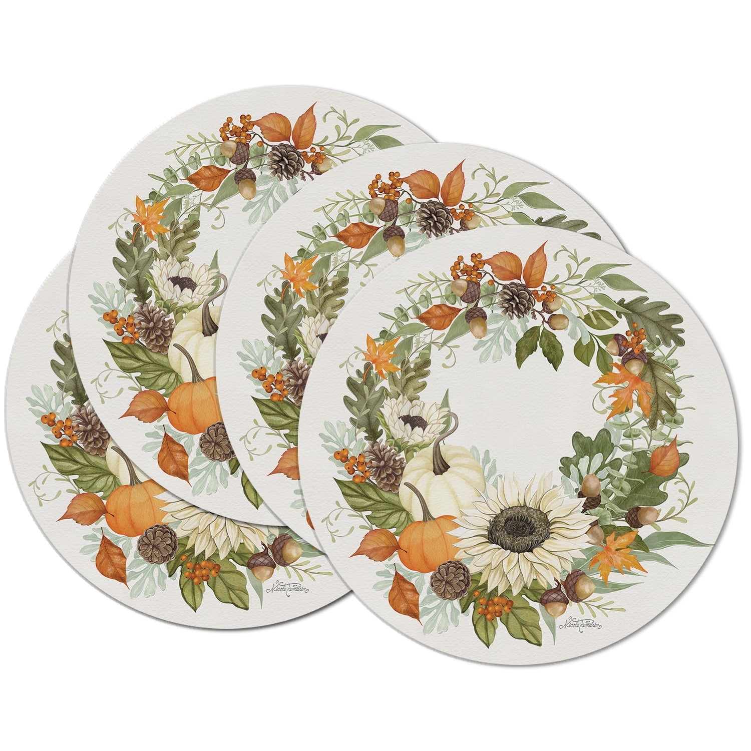 "Fall Floral" 4-Pack Round Reversible Tabletop Placemats - Walmart.com