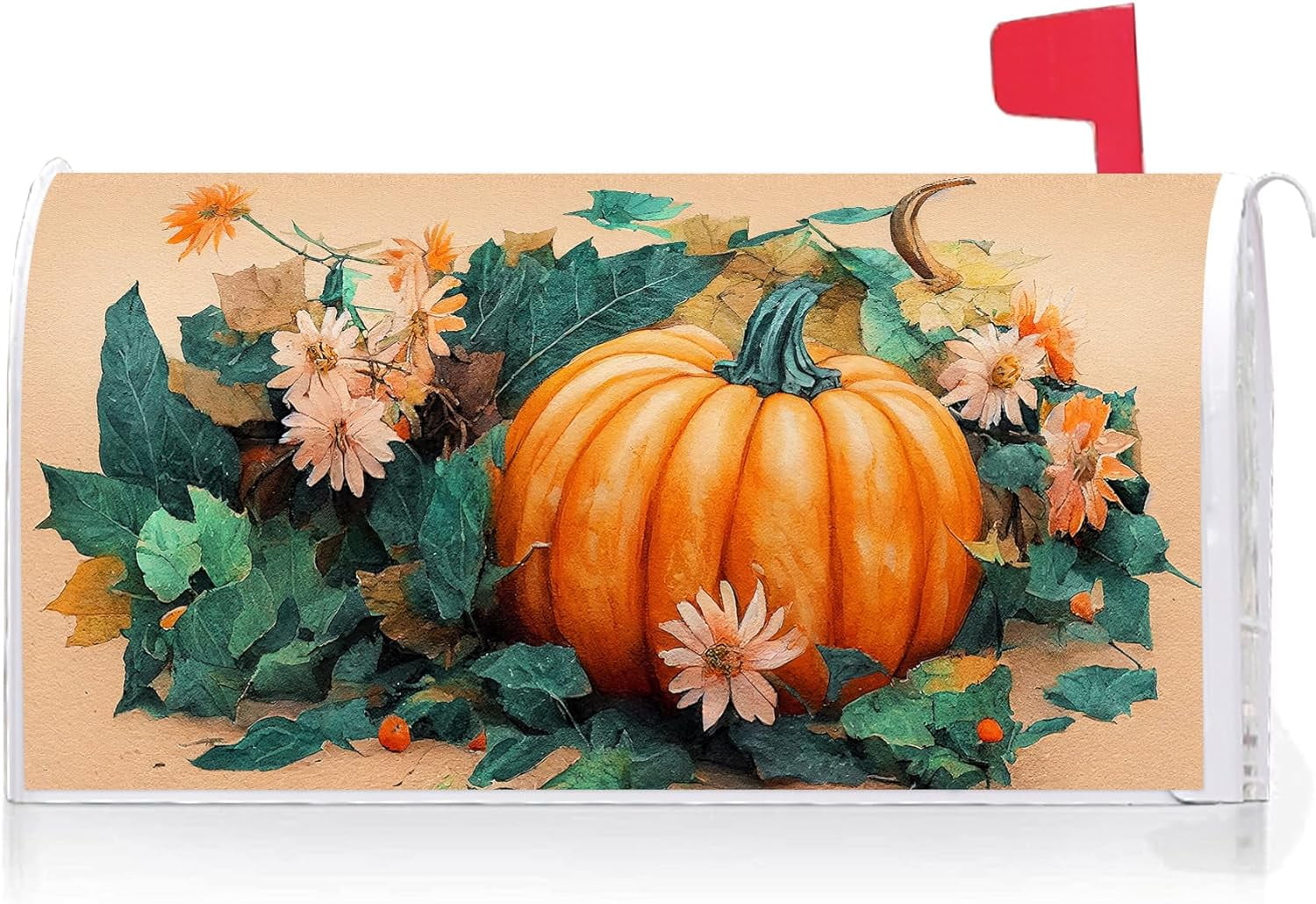 Fall Floral Leaves Pumpkin Decoration Mailbox Cover with Magnetic Strip ...