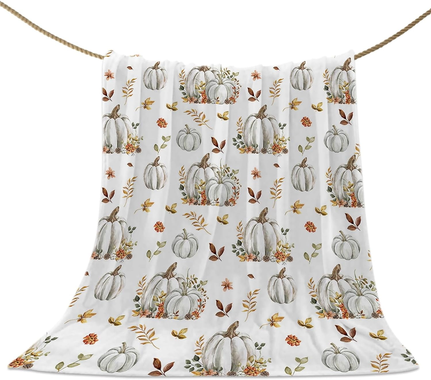 Fall Floral Leaves Throw Blankets, Thanksgiving Pumpkins Soft Fleece ...