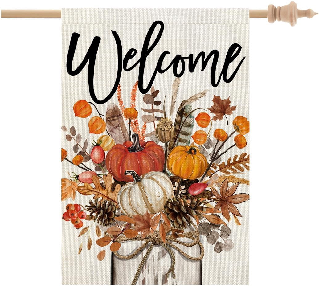 Fall Floral Pumpkins House Flag 28x40 Inch Double Sided for Outside ...