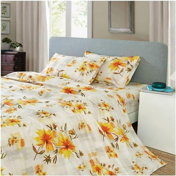 Fall Floral Sheet Set Full Size, 4 Piece Yellow Printed Microfiber ...