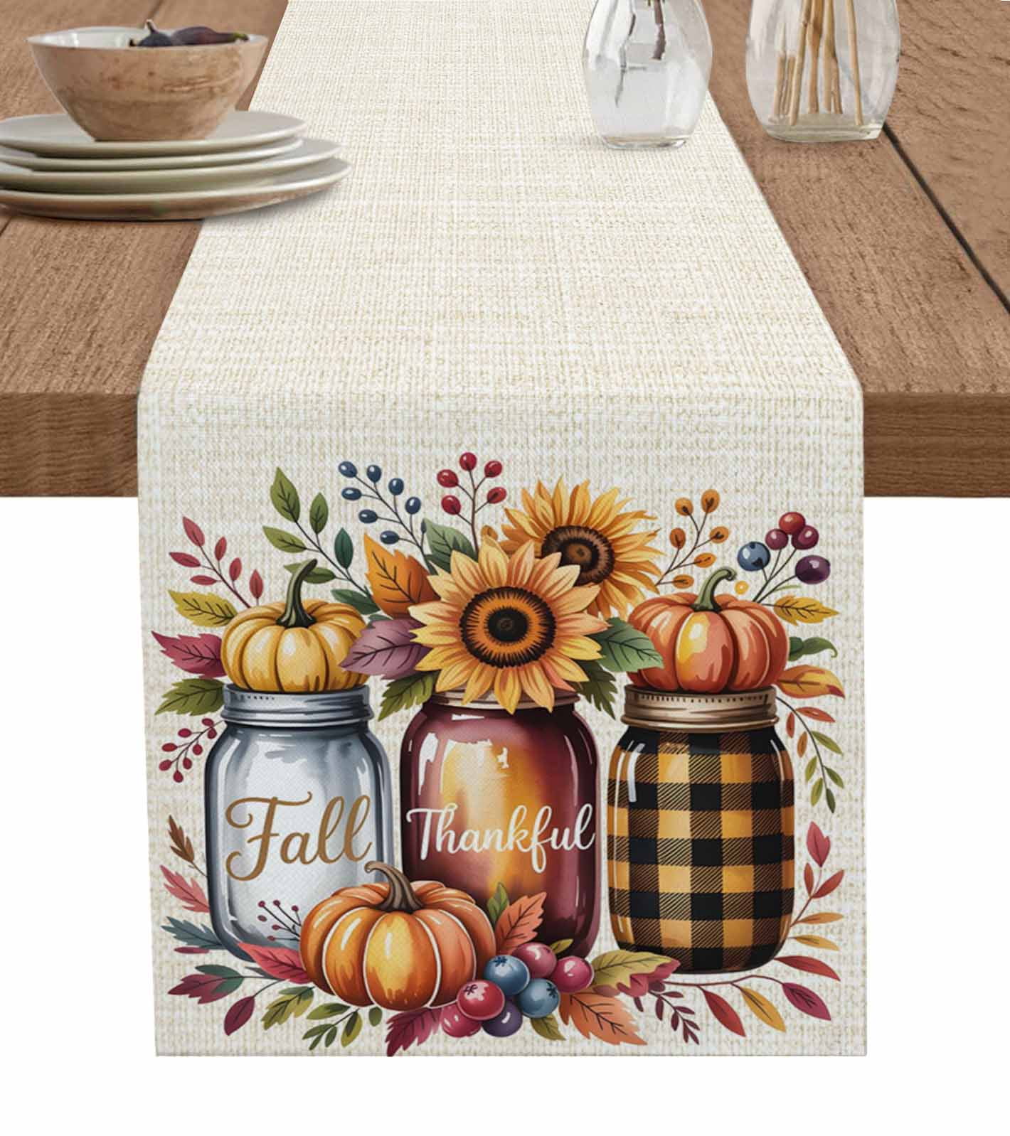 Fall Floral Table Runner 120 Inches, Thanksgiving Autumn Sunflower ...