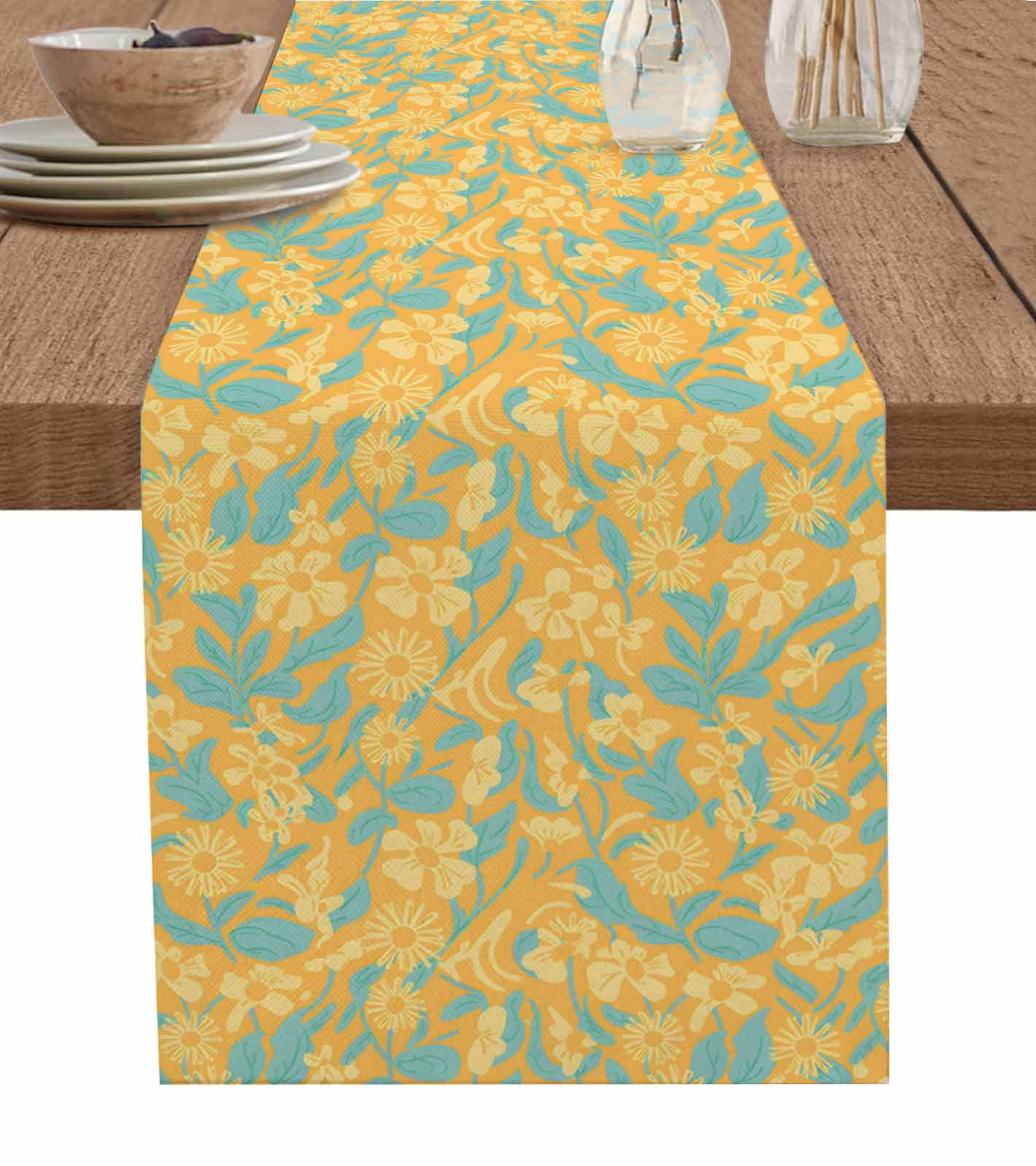 Fall Floral Table Runner Farmhouse Orange Flowers Leaves Ethnic ...