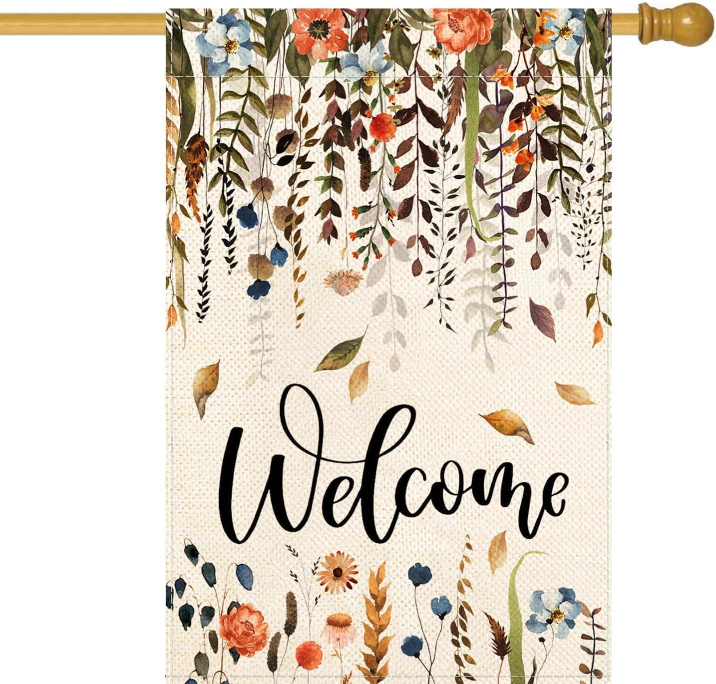 Fall Floral Welcome House Flag Large Vertical Double Sided, Autumn ...