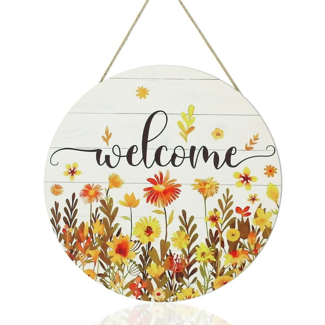 Fall Floral Welcome Sign for Front Door Decor, Yellow Flower Welcome ...