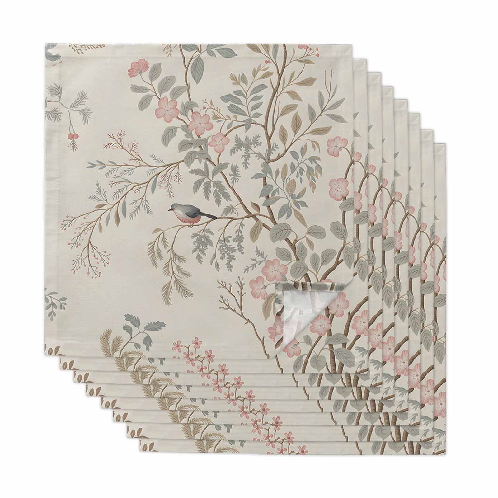 Fall Flower Cloth Napkins, Vintage Autumn Bird Floral Tree Leaf Plant ...