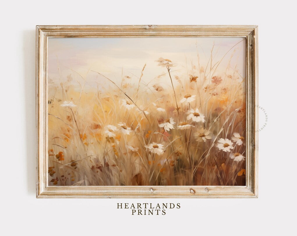 Fall Flower Field Floral Wall Art, Autumn Meadow Landscape Art Painting ...