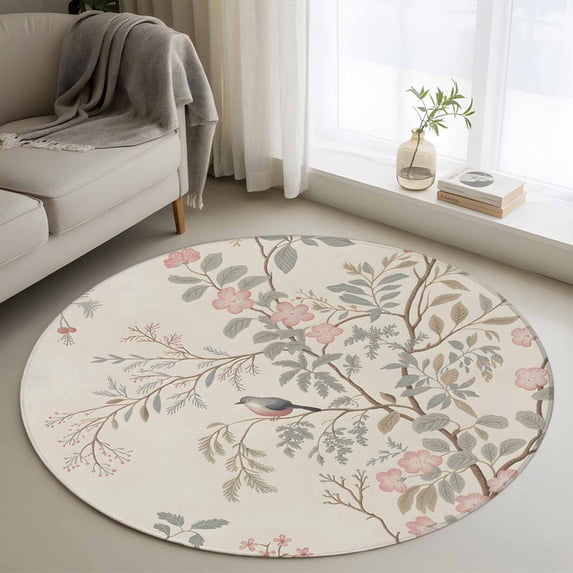 Fall Flower Round Area Rug 4 FT, Non Slip Indoor Outdoor Rug, Vintage ...