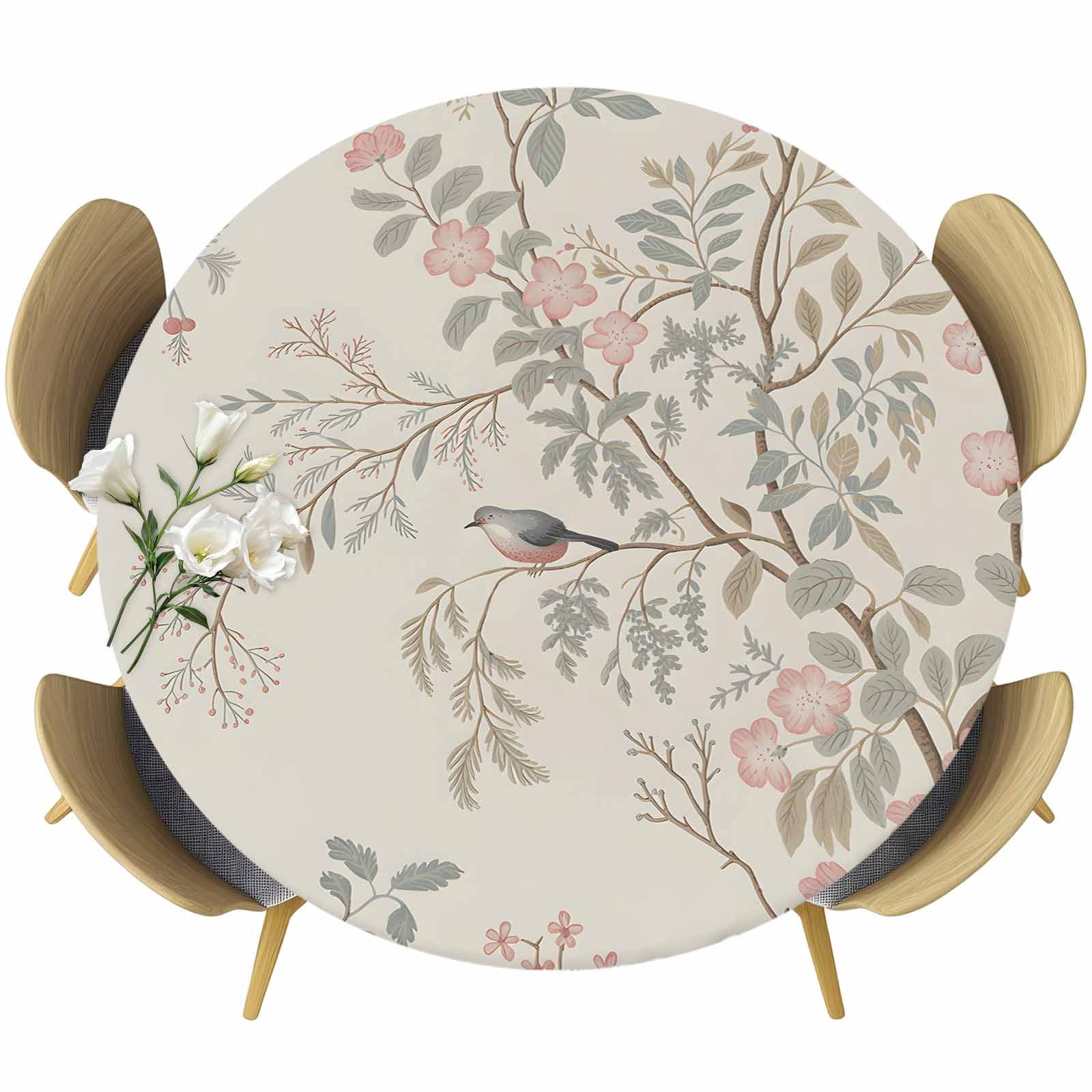 Fall Flower Round Tablecloth, Fitted Table Cover with Elastic for 45 ...