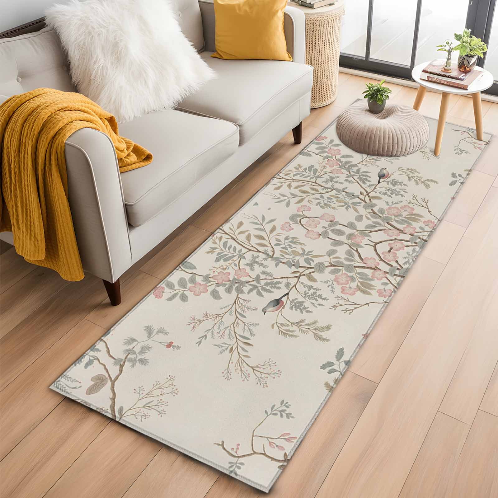 Fall Flower Runner Rug 2x6 FT,Non Slip Hallway Rugs,Vintage Autumn Bird ...