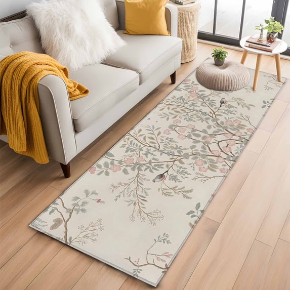 Fall Flower Runner Rug 2x6 FT,Non Slip Hallway Rugs,Vintage Autumn Bird ...