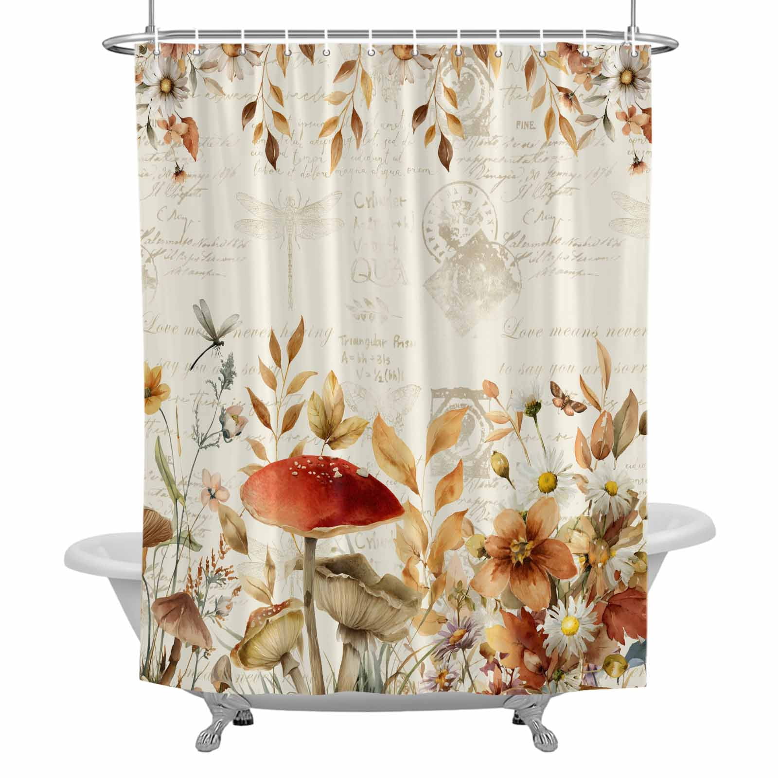 Fall Flower Shower Curtain for Bathroom, Mushroom Leaf Botanical ...