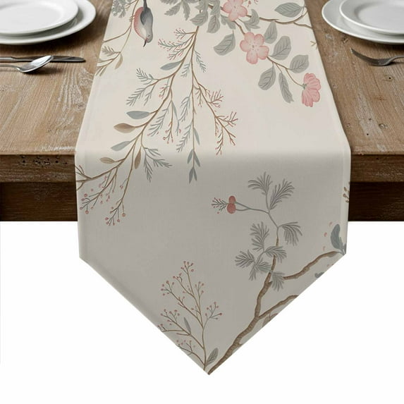 Fall Flower Table Runner Linen Burlap Table Runner 48 Inches Long ...