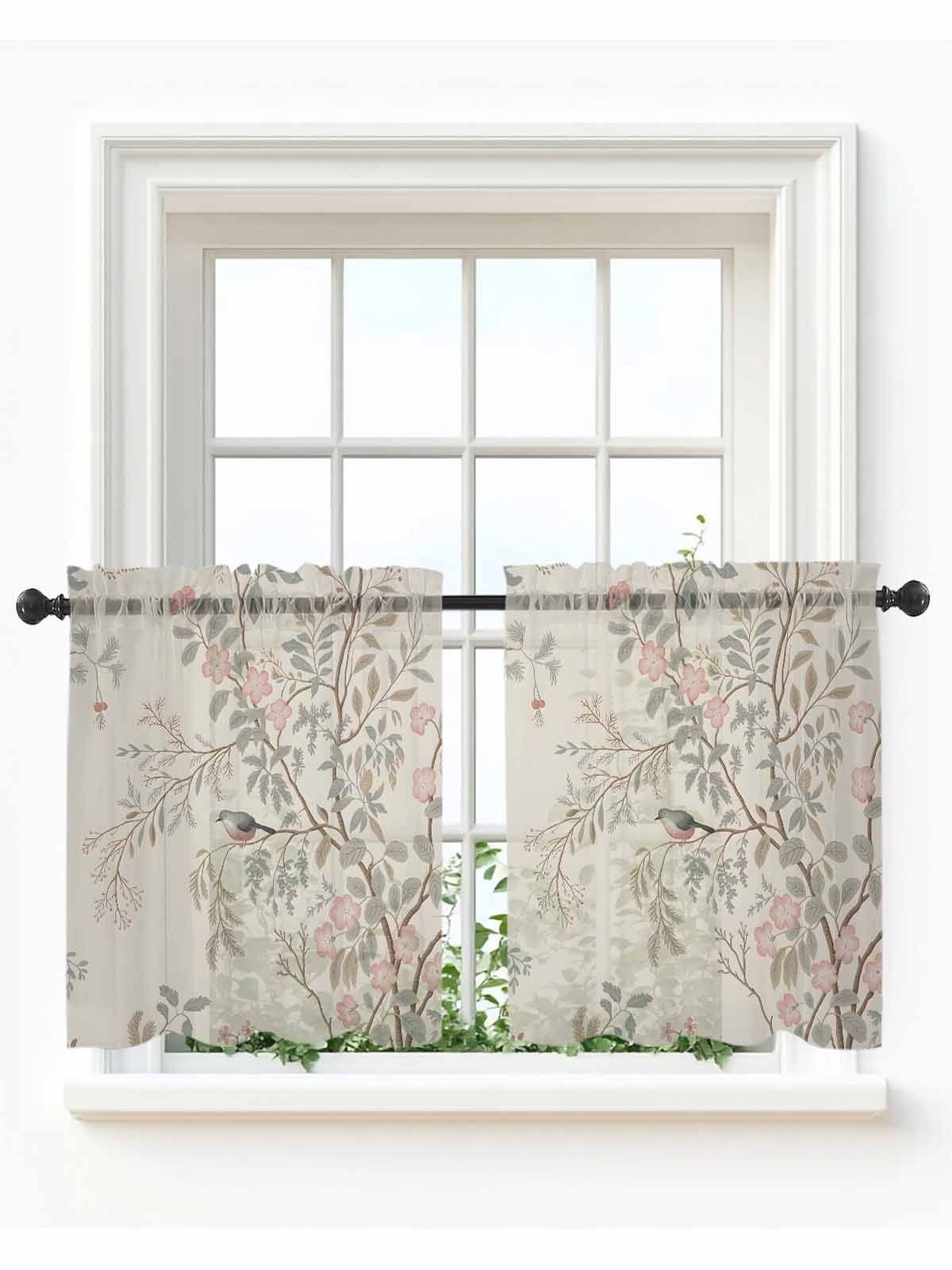 Fall Flower Tier Curtains 36 Inch Length,Sheer Curtains for Bedroom ...