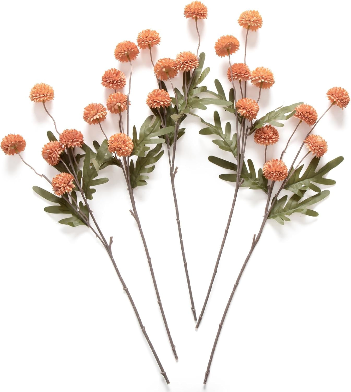 Fall Flowers Artificial Pompon Mum Burnt Orange, 5Pcs Fake Kiku Flowers ...