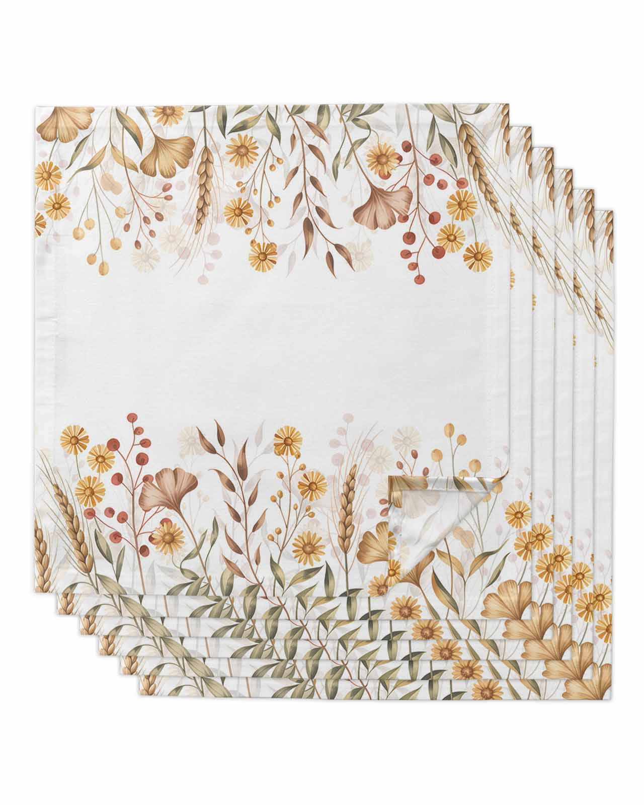Fall Flowers Cloth Napkins Set of 6 Reusable Dinner Napkins, Country ...