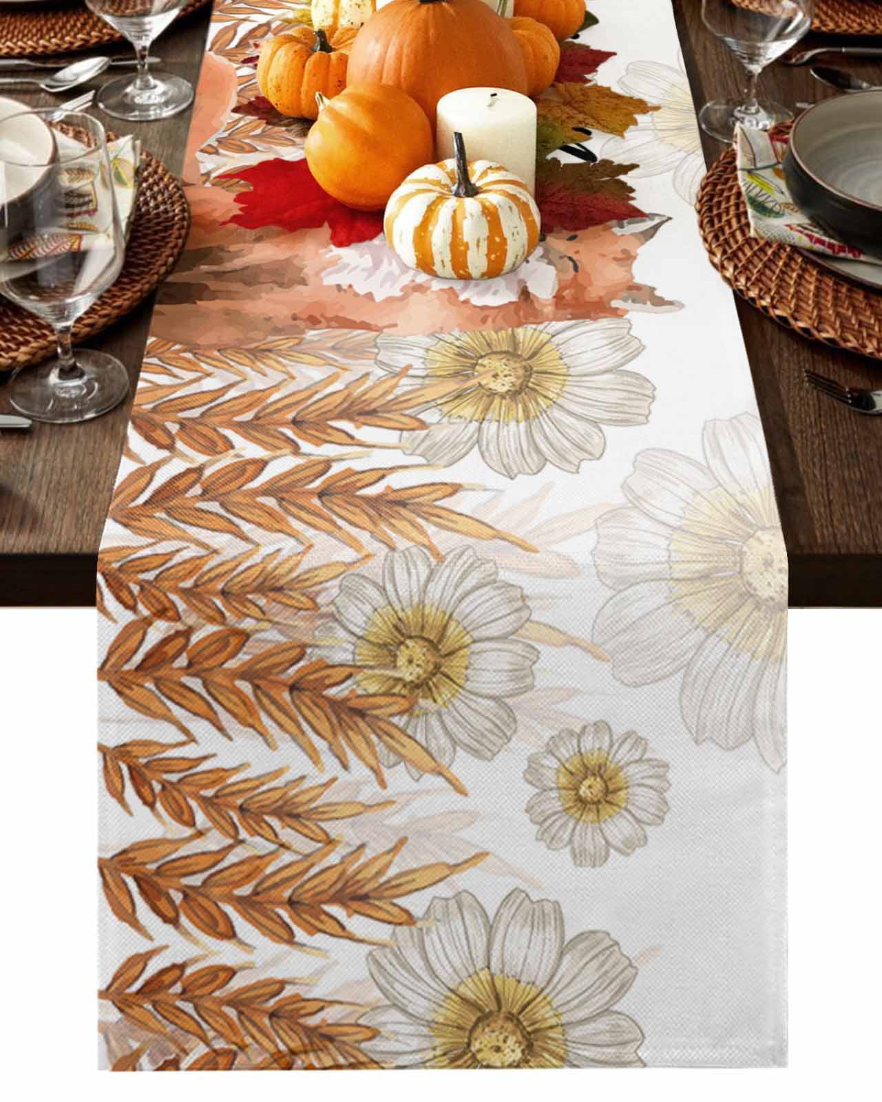 Fall Flowers Fox Table Runner-Cotton Linen- 48 Inch Holiday Dresser ...
