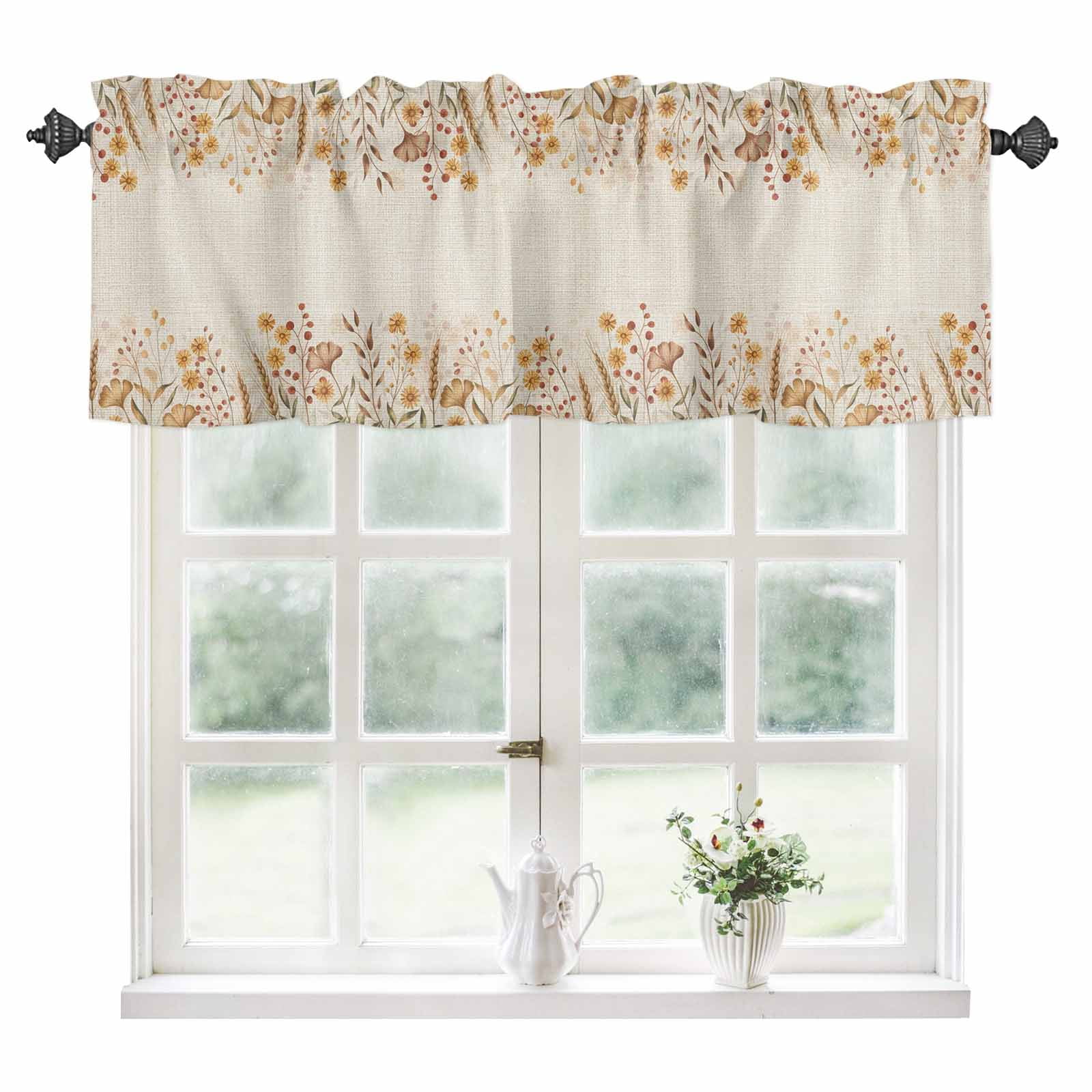 Fall Flowers Kitchen Valances for Windows 60x18 Inch Kitchen Curtains ...
