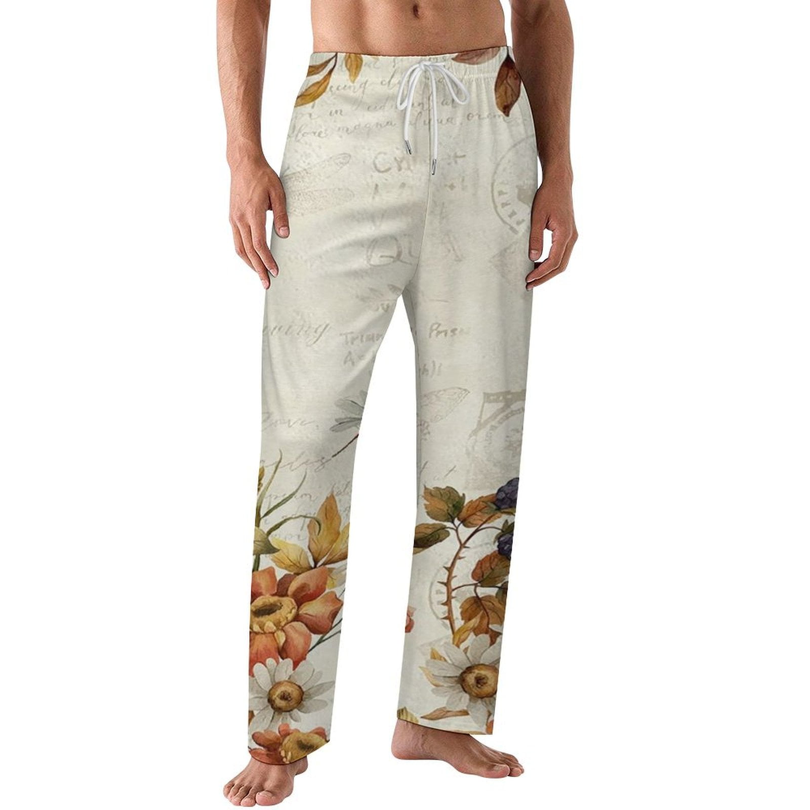 Fall Flowers Leaves Butterfly Dragonfly Oil Painting Mens Pajamas ...