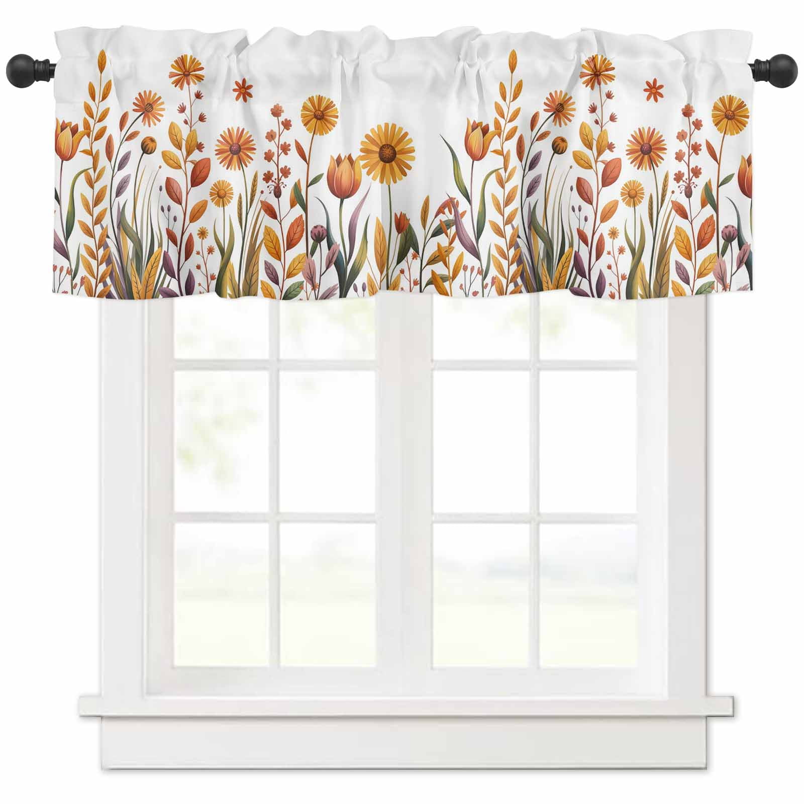 Fall Flowers Valances for Windows Farmhouse Kitchen Curtains Valances ...